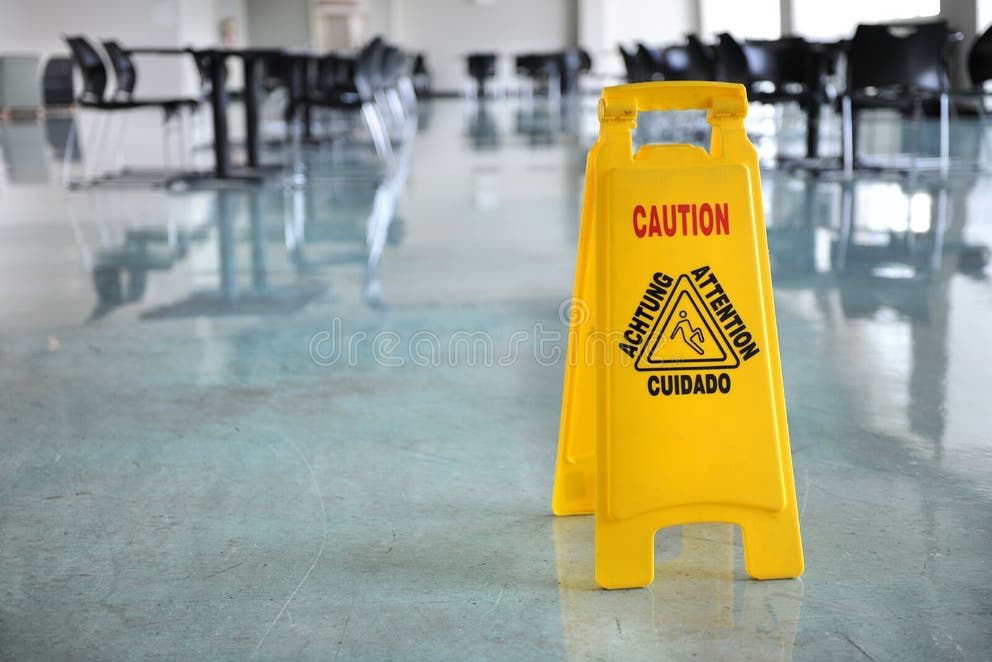 Caution Sign Inside Building Stock Photo - Image of symbol, cleaners ...