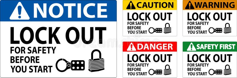 Caution Sign, Lock Out for Safety before You Start Stock Vector ...