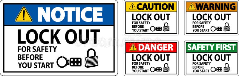 Caution Lock Out Label Sign on White Background Stock Vector ...