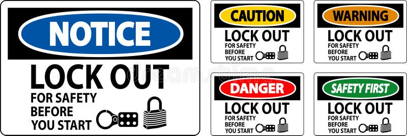 Caution Lock Out Label Sign on White Background Stock Vector ...