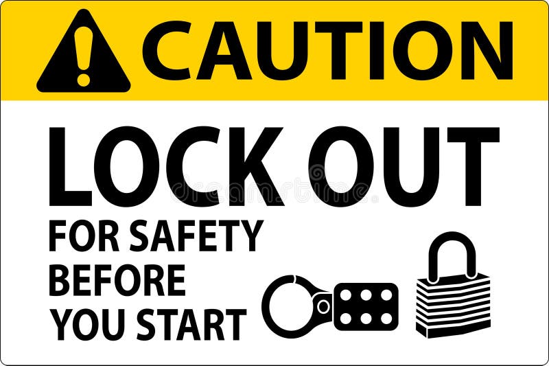 Caution Lock Out Label Sign on White Background Stock Vector ...