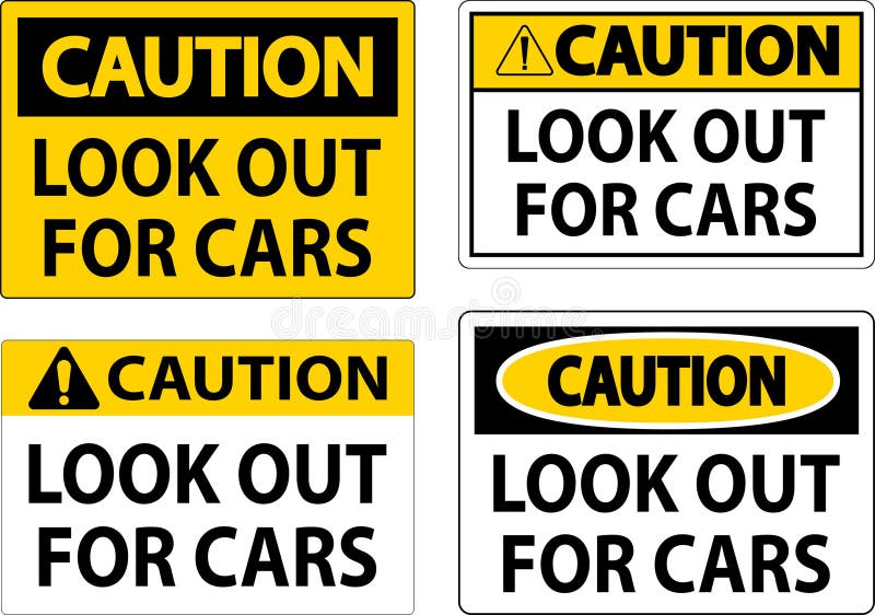 Caution Sign Look Out for Cars Stock Vector - Illustration of highway ...