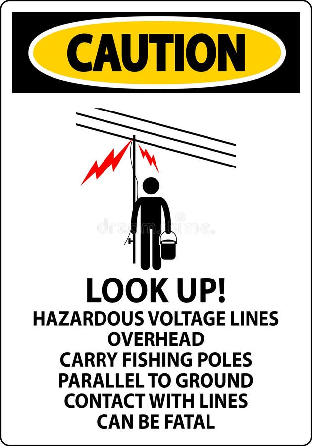 Caution Sign Look Up Hazardous Voltage Lines Overhead Stock Vector ...