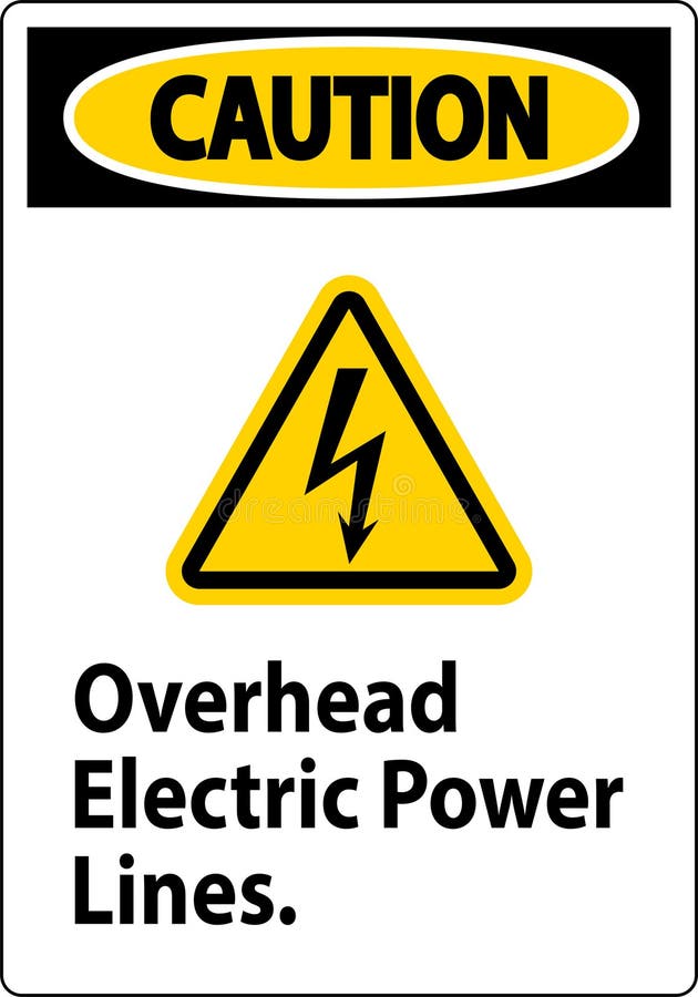 Caution Sign Overhead Electric Power Lines Stock Vector - Illustration ...