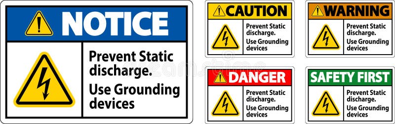 Caution Prevent Static Spark Discharge Use Grounding Device Symbol Sign ...