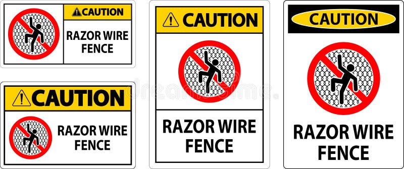Caution Sign Razor Wire Fence on White Background Stock Vector ...