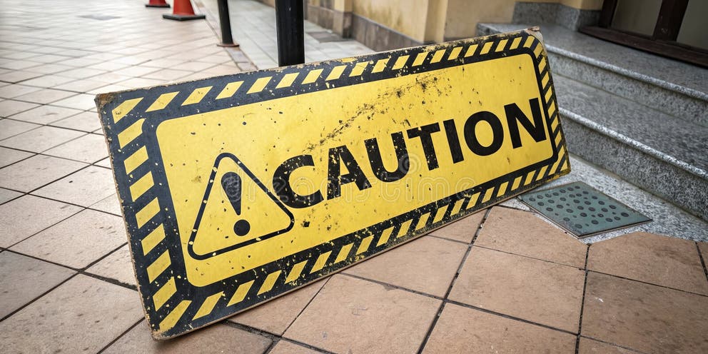 Caution Sign Rectangular, Yellow, Black Stripes, Worn, Warning, Safety ...