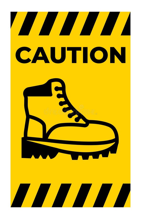 Caution Sign with Safety Boot Icon on Yellow Background Stock Vector ...
