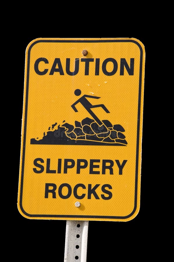 Caution Sign for Slippery Rocks Stock Photo - Image of risk, danger ...