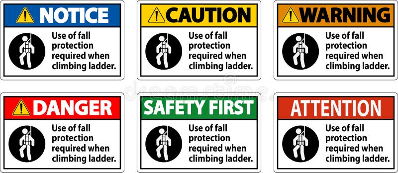 Caution Sign, Use of Fall Protection Required when Climbing Ladder ...
