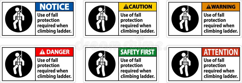 Caution Sign, Use of Fall Protection Required when Climbing Ladder ...