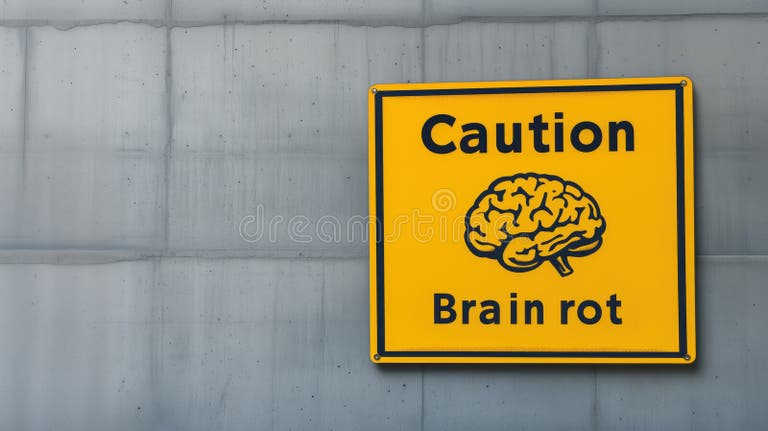 Caution Sign Warning about Brain Rot with Brain Icon Stock Illustration ...