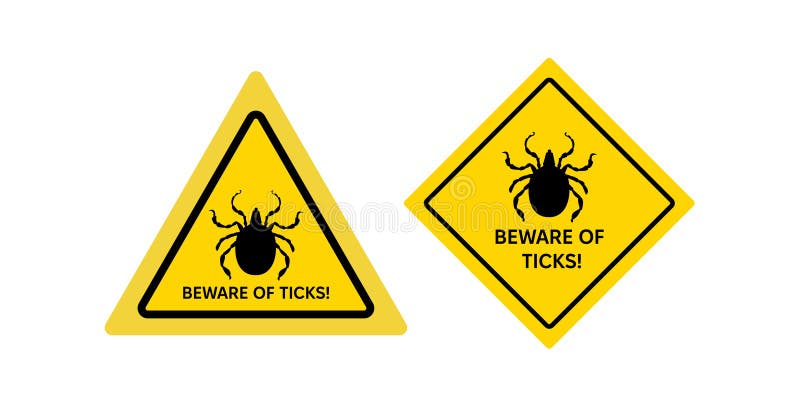 A Caution Sign Warning about Mites. Yellow Sign with Tick Silhouette ...