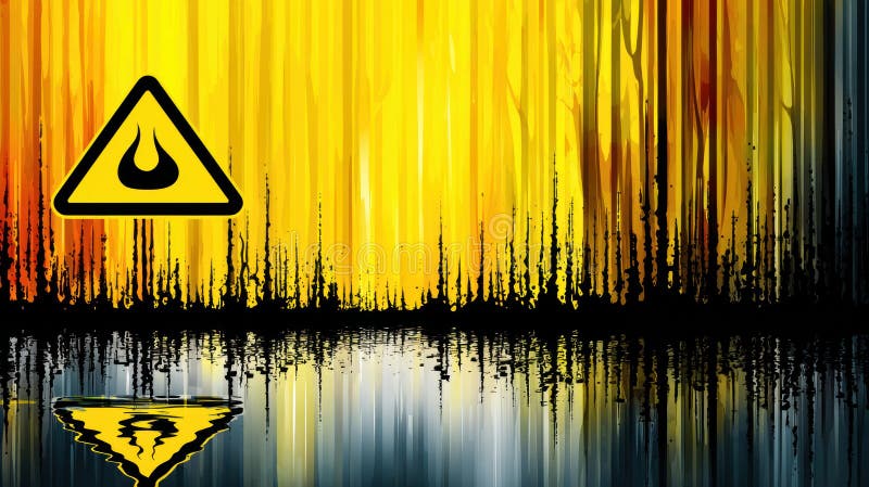 Caution Sign Warning of Oil Spill with Vibrant Yellow Background and ...