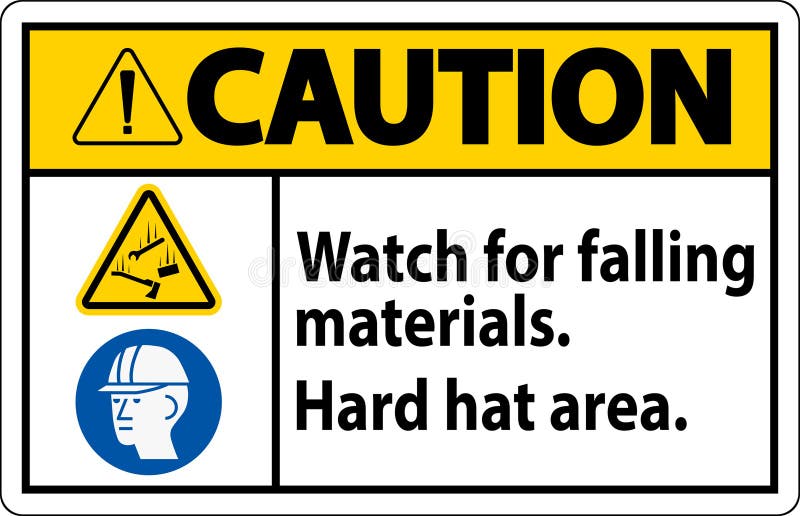 Caution Sign, Watch for Falling Materials, Hard Hat Area Stock Vector ...