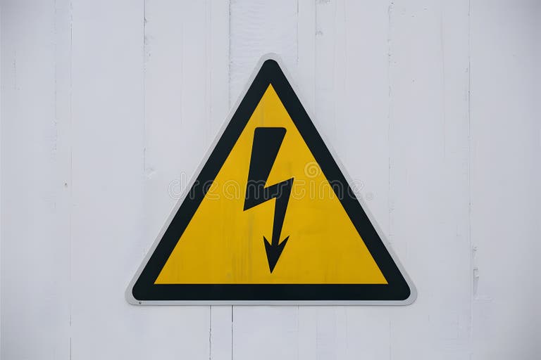 Caution Sign with Yellow Triangle and Black Lightning Bolt Pointing ...