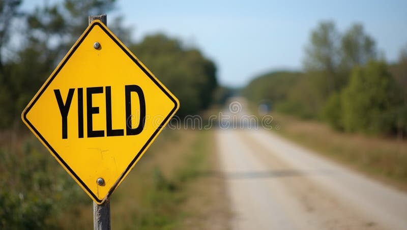 Caution Sign YIELD at Gravel Road Highway Junction Stock Illustration ...