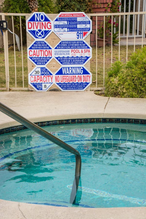 Caution Signs at the Hot Tub and Pool Stock Image - Image of notice ...
