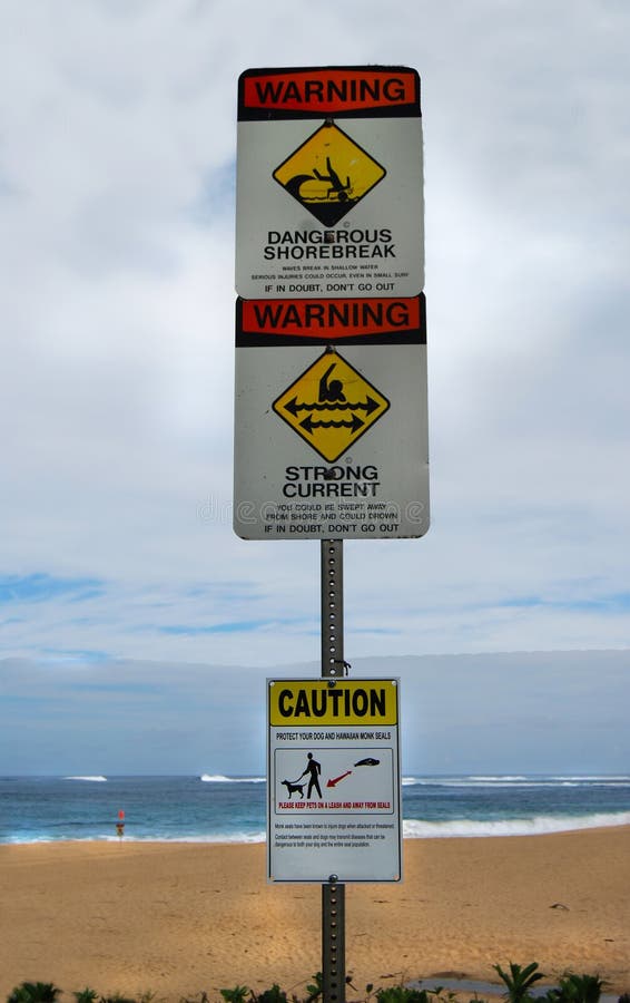 Warning Signs on Tropic Beach Editorial Photo - Image of current ...
