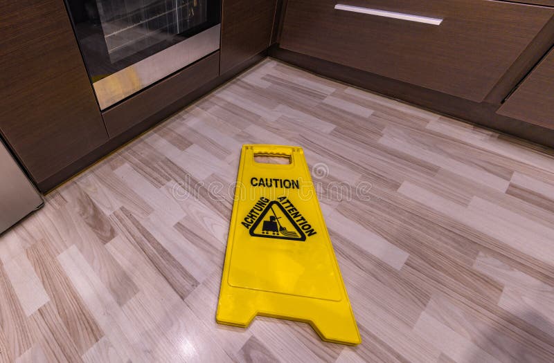 Caution, Slippery Floor, Yellow Warning Sign Stock Image - Image of ...