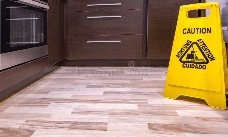 Caution, Slippery Floor, Yellow Warning Sign Stock Photo - Image of ...