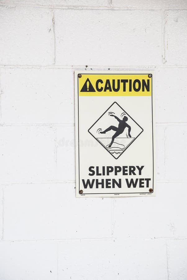 Caution Slippery when Wet Text Sign, Black Yellow Isolated Floor ...