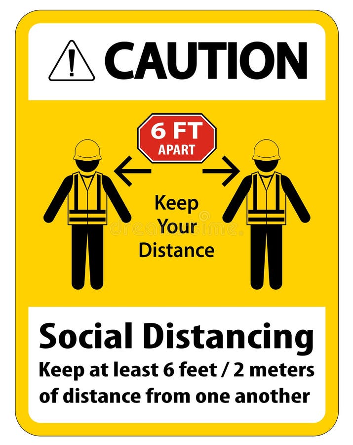 Caution Social Distancing Construction Sign Isolate on White Background ...