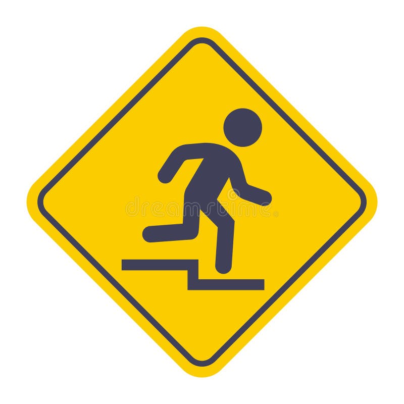 Caution Stairs Down Yellow Sticker. Stock Illustration - Illustration ...