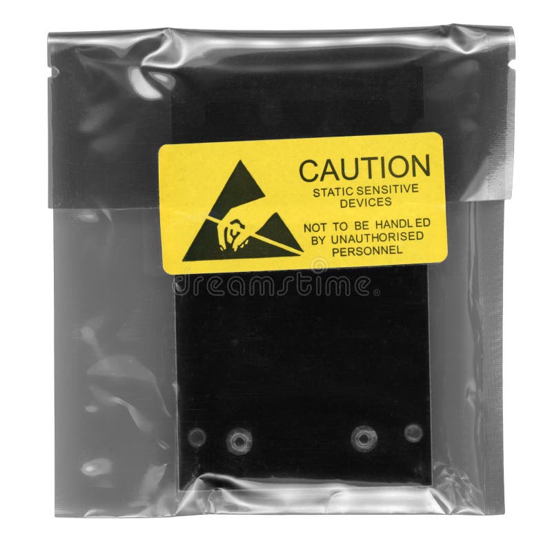 Caution Static Sensitive Devices Packet Over White Stock Photo - Image ...