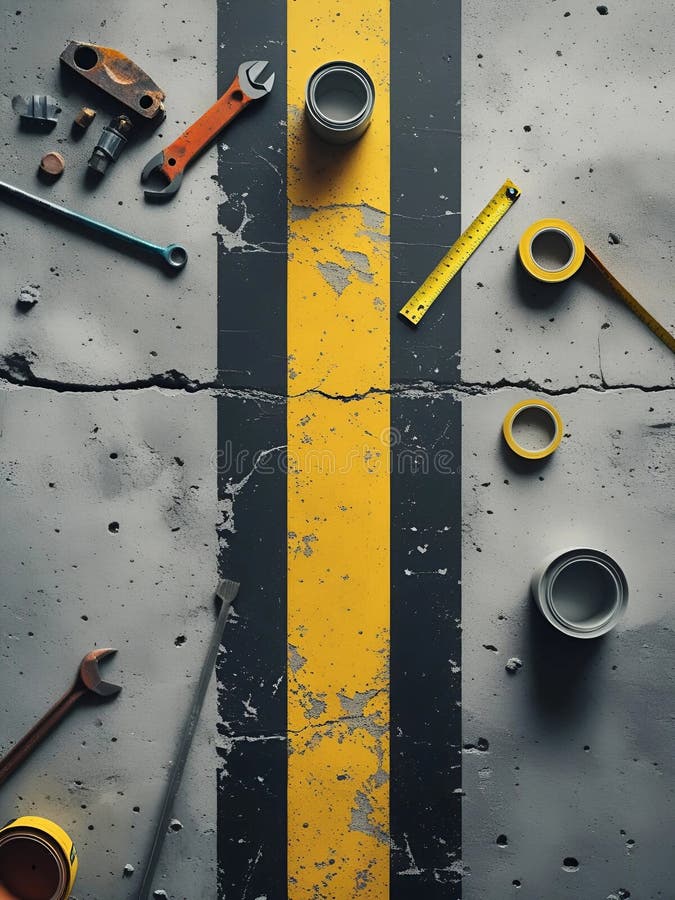 Vertical Warning Stripes and Tools Stock Illustration - Illustration of ...