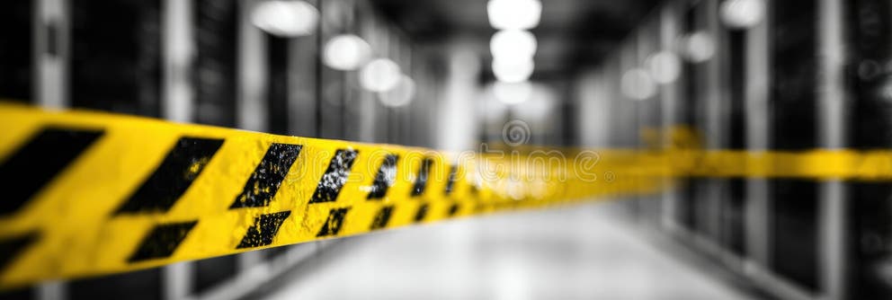 Caution Tape Blocking Access To Blurred System Logs in a Corridor with ...