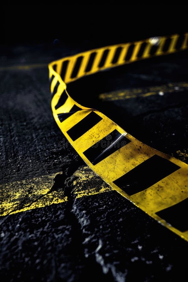 Caution Tape on the Ground with Yellow and Black Stripes, Indicating ...
