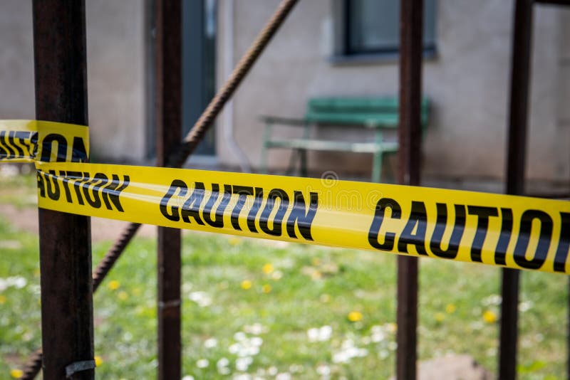 CAUTION Tape. Metal Constructions Stock Photo - Image of abstract, work ...