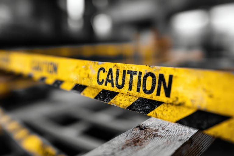 Caution Tape Overlapping Blurred System Logs in a Work Environment ...