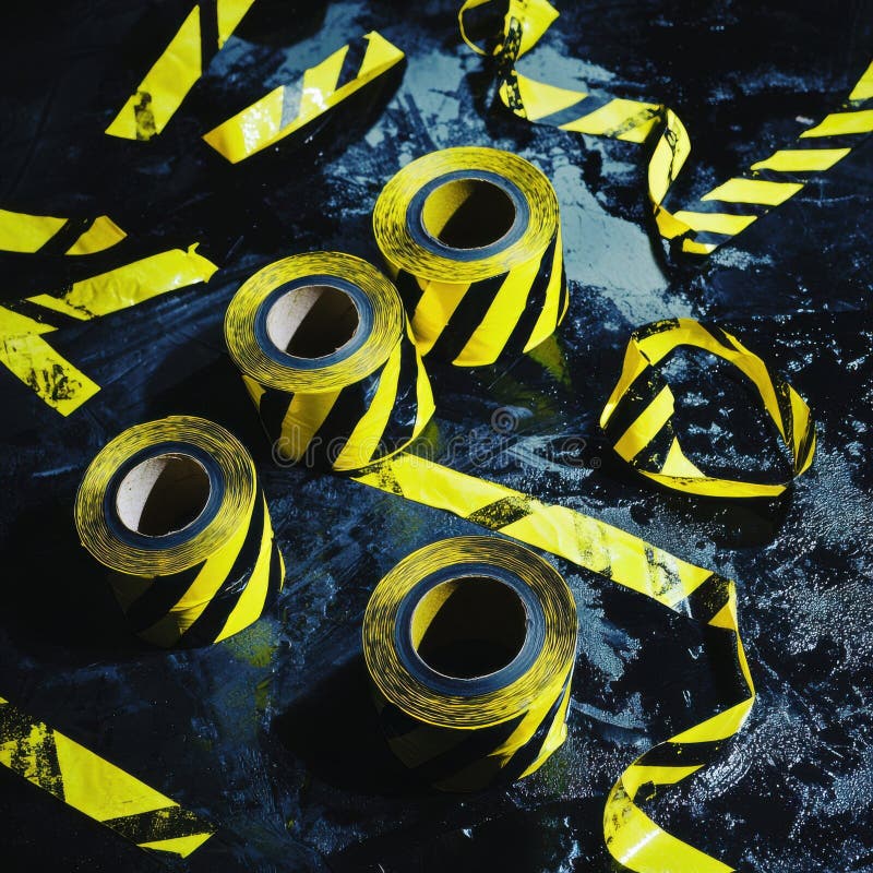 Caution Tape Rolls Overlapping on Dark Surface with Striking Design ...