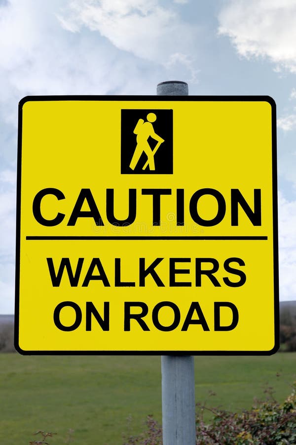 Caution Walkers on Road Sign with Clipping Path Stock Image - Image of ...