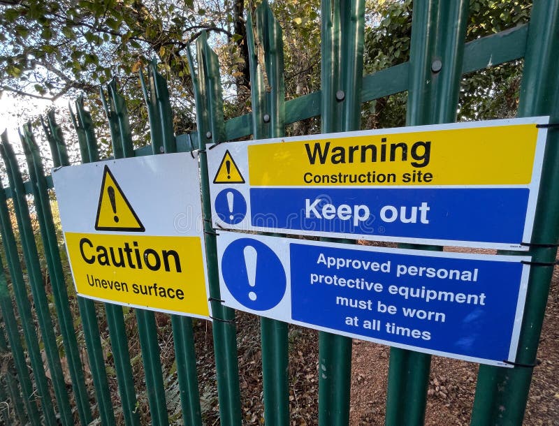 Caution, Warning and Keep Out Signs on Outside Construction Site Stock ...