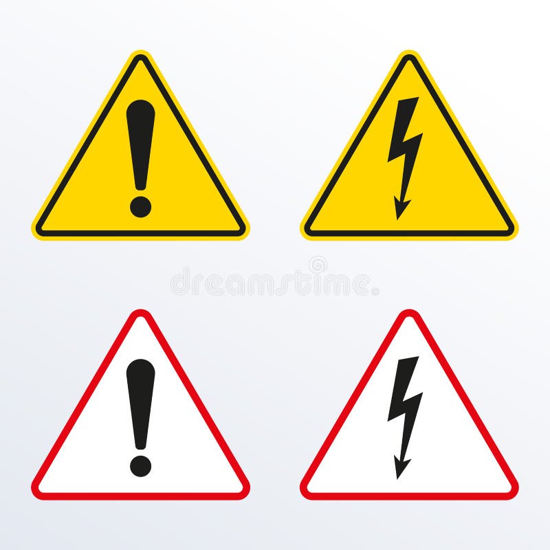 Caution Warning Sign with Exclamation Mark and Electrical Hazard Sign ...