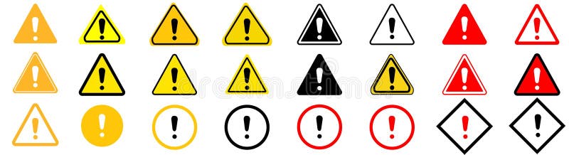 Caution Warning Signs Set. Attention Vector Icon, Yellow, Red and Black ...