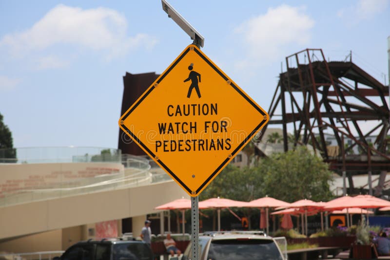 Caution Watch for Pedesterians Traffic Sign Stock Photo - Image of ...