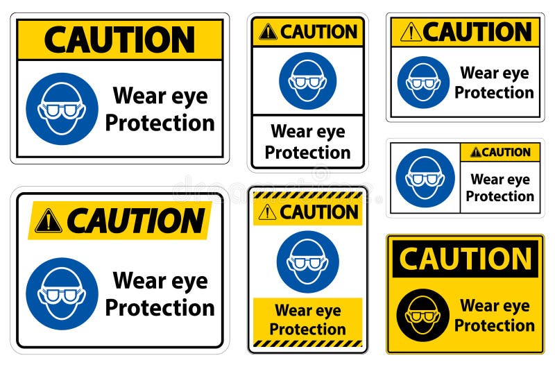 Caution Wear Eye Protection on White Background Stock Vector ...