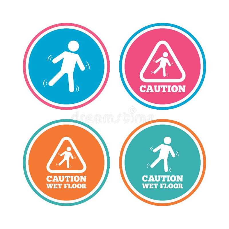 Caution Wet Floor Icons. Human Falling Signs. Stock Vector ...