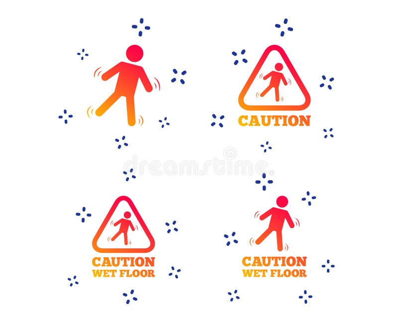 Caution Wet Floor Icons. Human Falling Signs. Vector Stock Vector ...