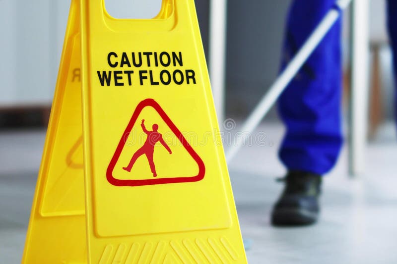 Caution: Wet Floor - Janitor Cleaning Stock Photo - Image of sanitizing ...