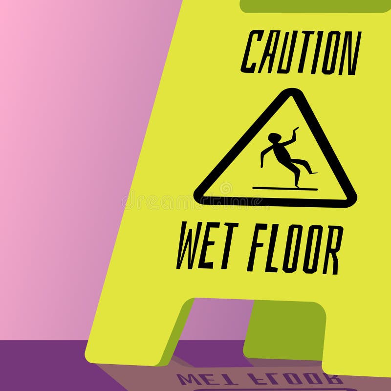 Caution Wet Floor Plastic Sign on Color Background, Flat Vector ...