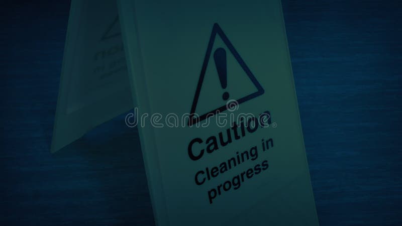 Caution Wet Floor Sign in the Dark Stock Video - Video of cleaning ...