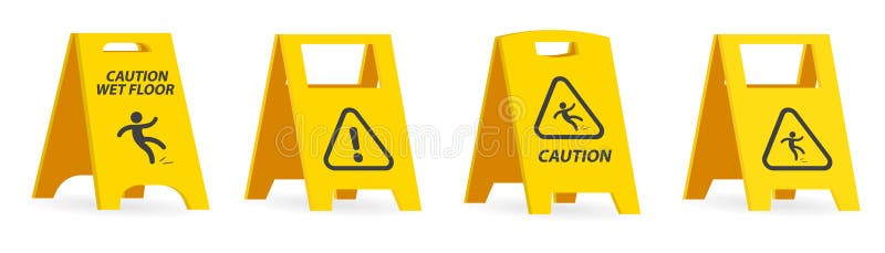 Caution Wet Floor Sign Plate Collection. Hazard Plate Isometric Stock ...