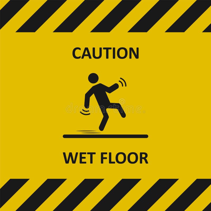 Caution, Wet Floor. Warning Sign. Falling Person Silhouette. Industrial ...