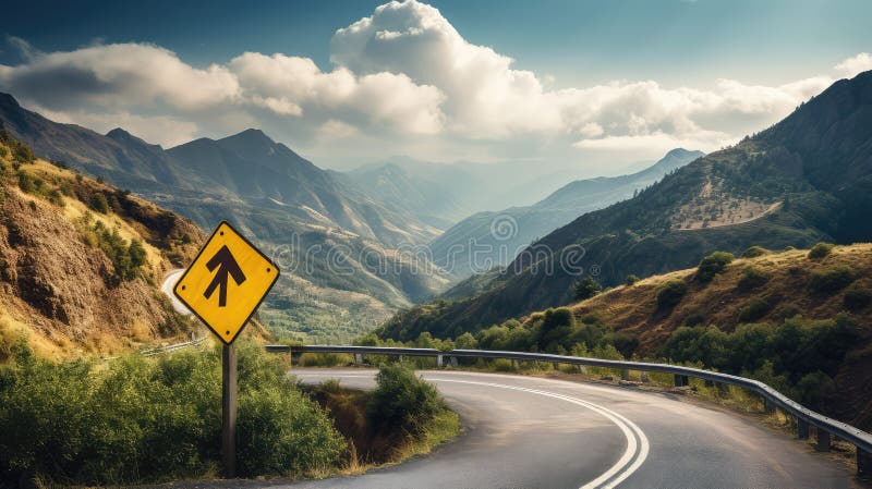 Caution winding road sign stock illustration. Illustration of scenic ...