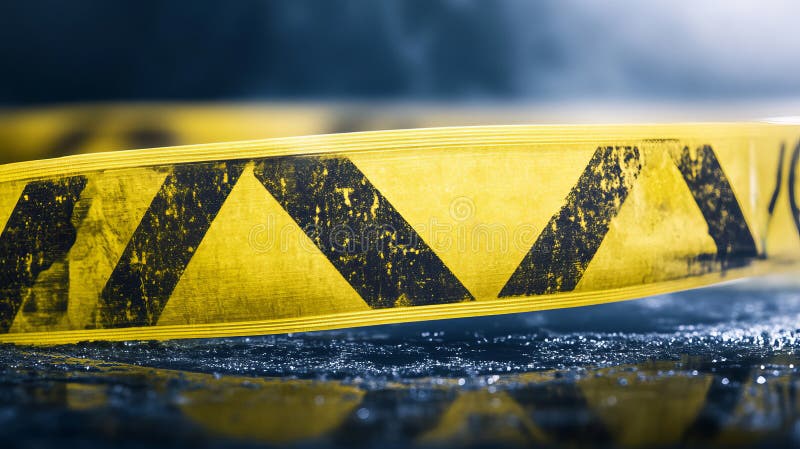 Caution Yellow Tape Blocking Area and Signage Stock Illustration ...